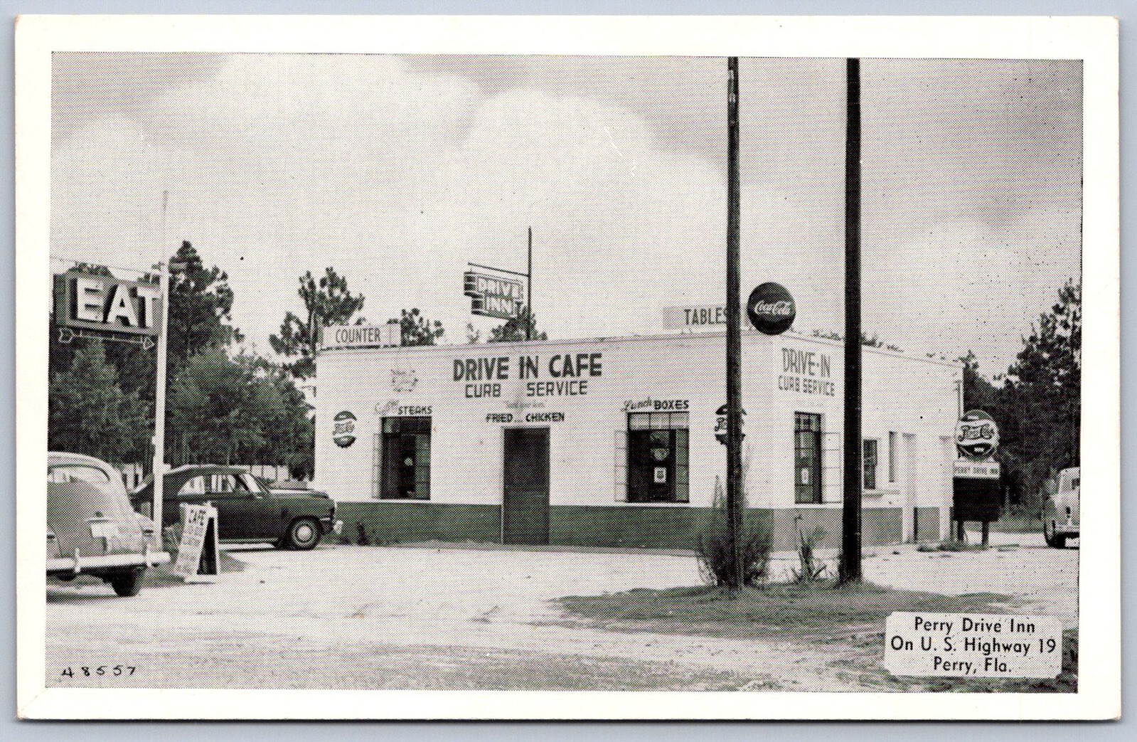 K22/ Perry Florida Postcard c1940s Drive in Cafe Perry Autos 460 ...