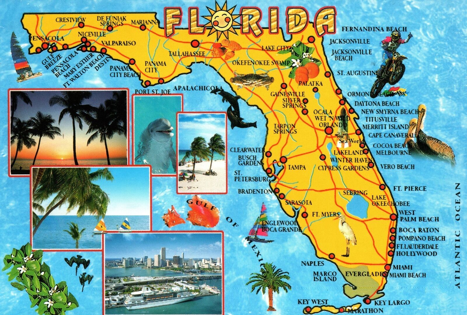 Vintage Continental Size Postcard MAP of Florida Beaches | United ...