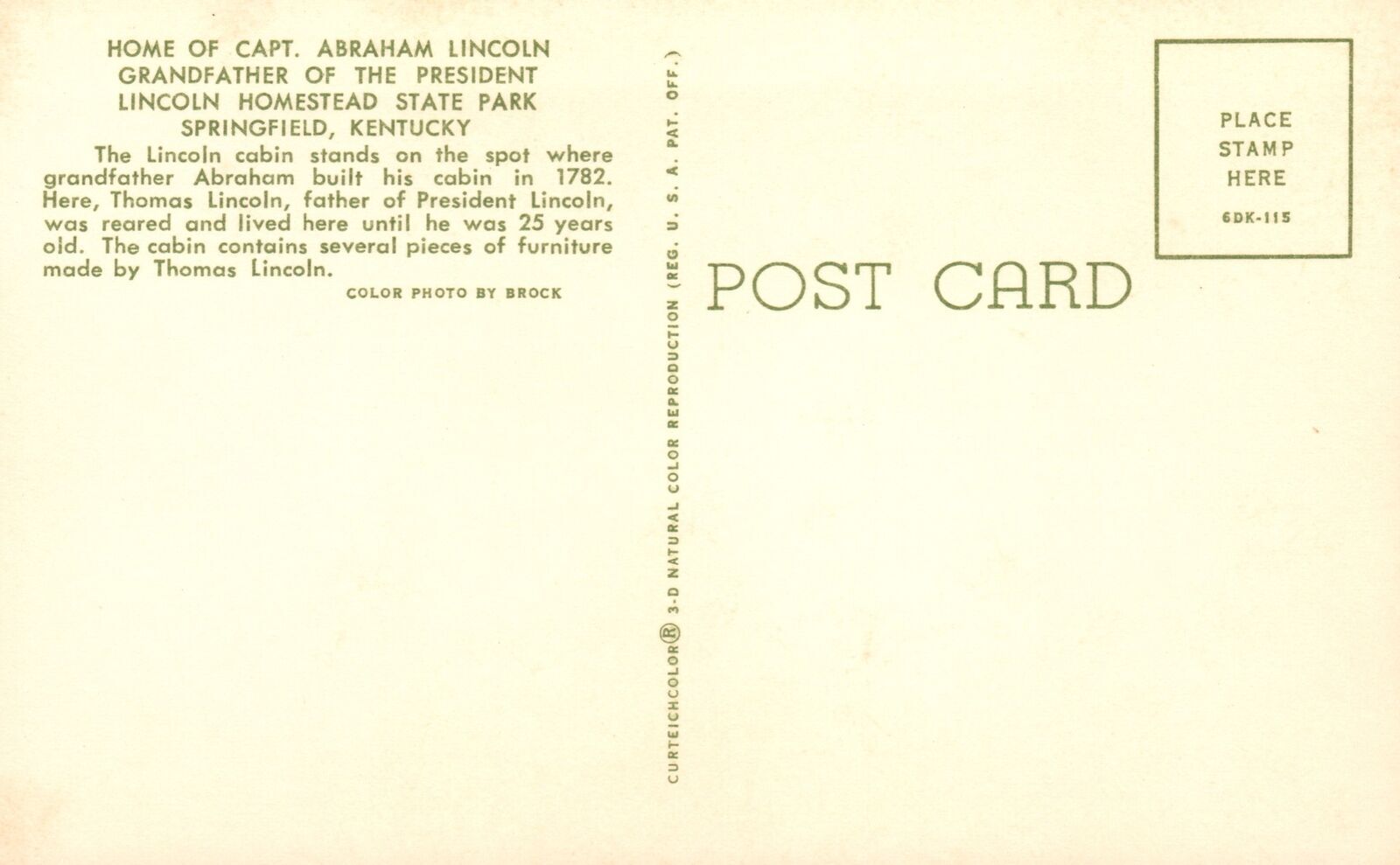 Vintage Postcard Home of Capt. Abraham Lincoln State Park Springfield ...