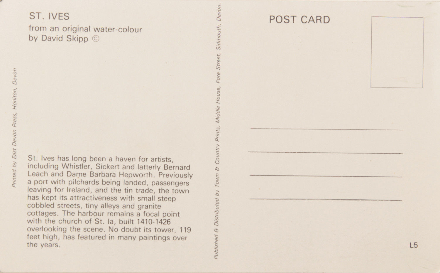 St. Ives Cornwall England UK Ships David Skipp Watercolour Art Postcard ...