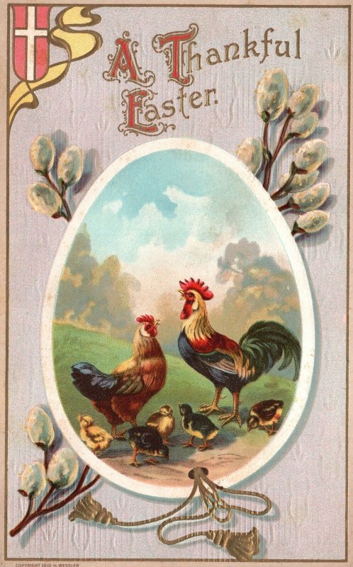 Vintage Postcard 1910's A Thankful Easter Roosters Chickens and Chicks ...