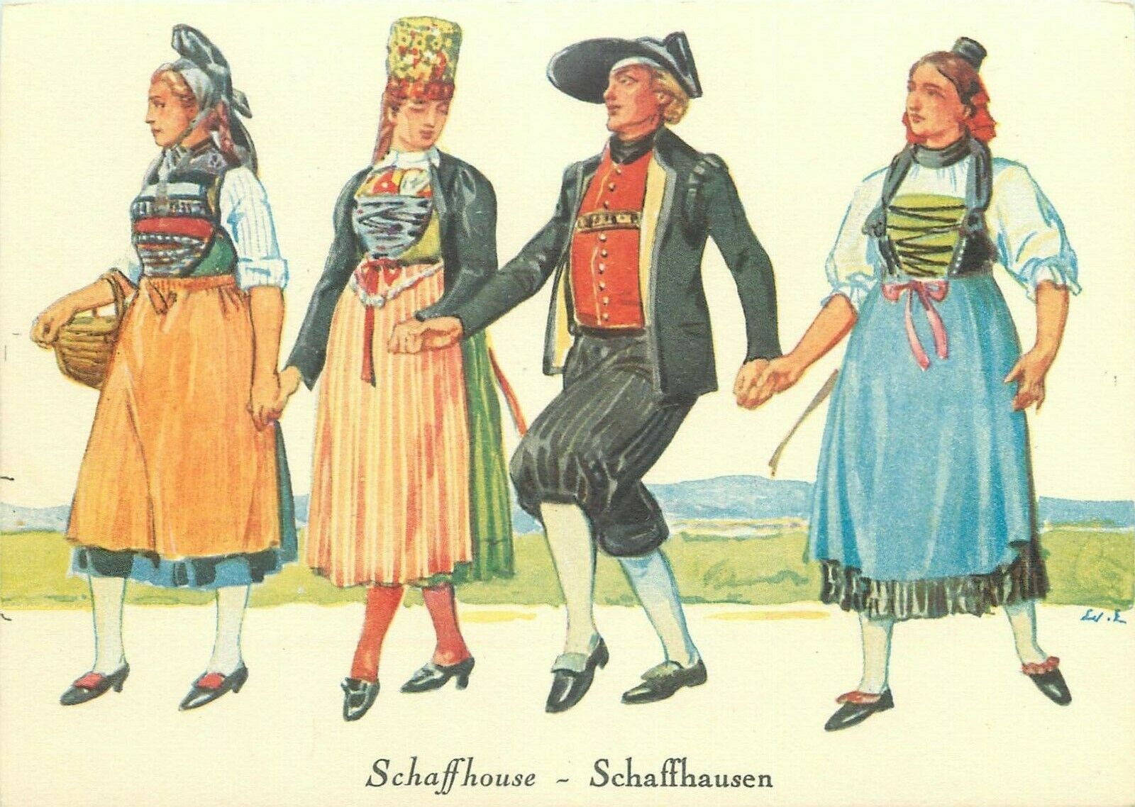 Switzerland swiss folk types costumes canton Schaffhausen postcard ...