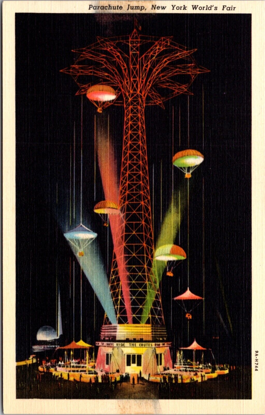 Linen Postcard Parachute Jump Amusement Park Ride New York World's Fair ...