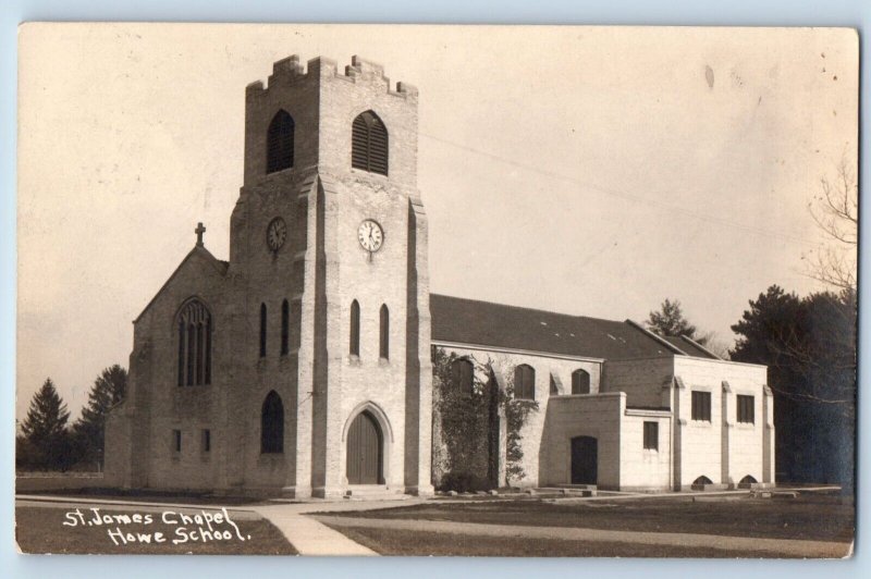 Howe IN Postcard RPPC Photo St. James Chapel Military Howe School ...
