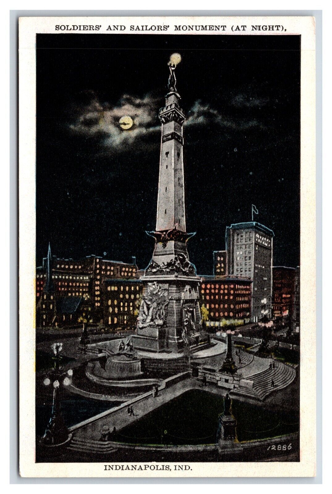Soldiers and Sailors Monument Night View Indianapolis IN Unused WB ...