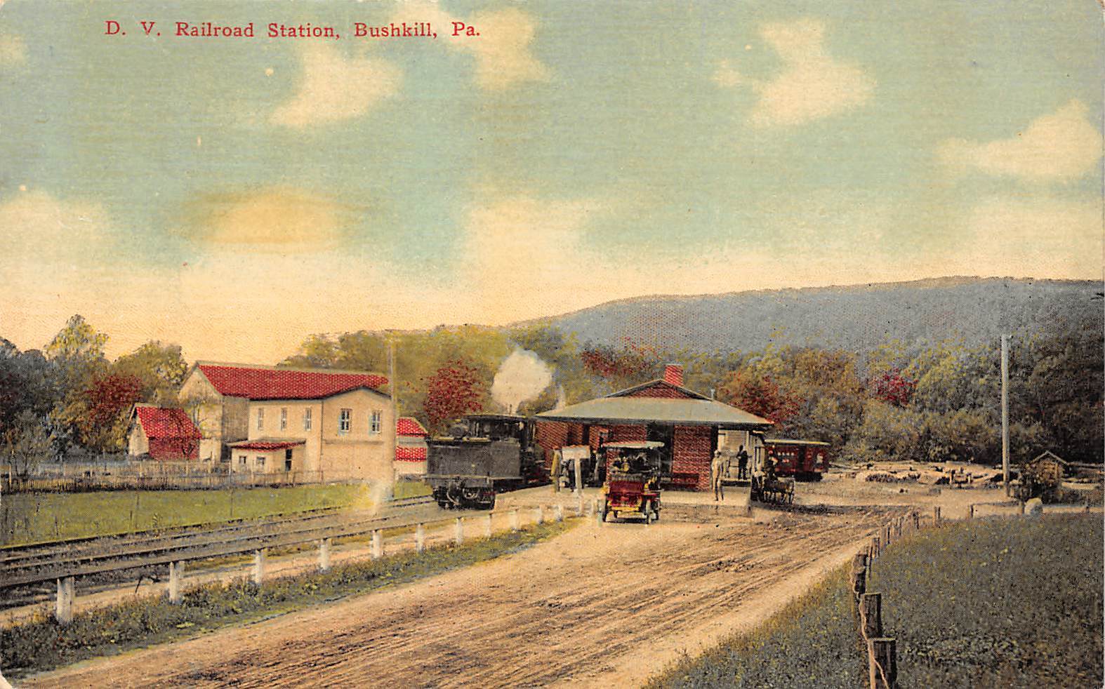 Bushkill Pennsylvania D.V. Railroad Station, Color Lithograph Vintage ...