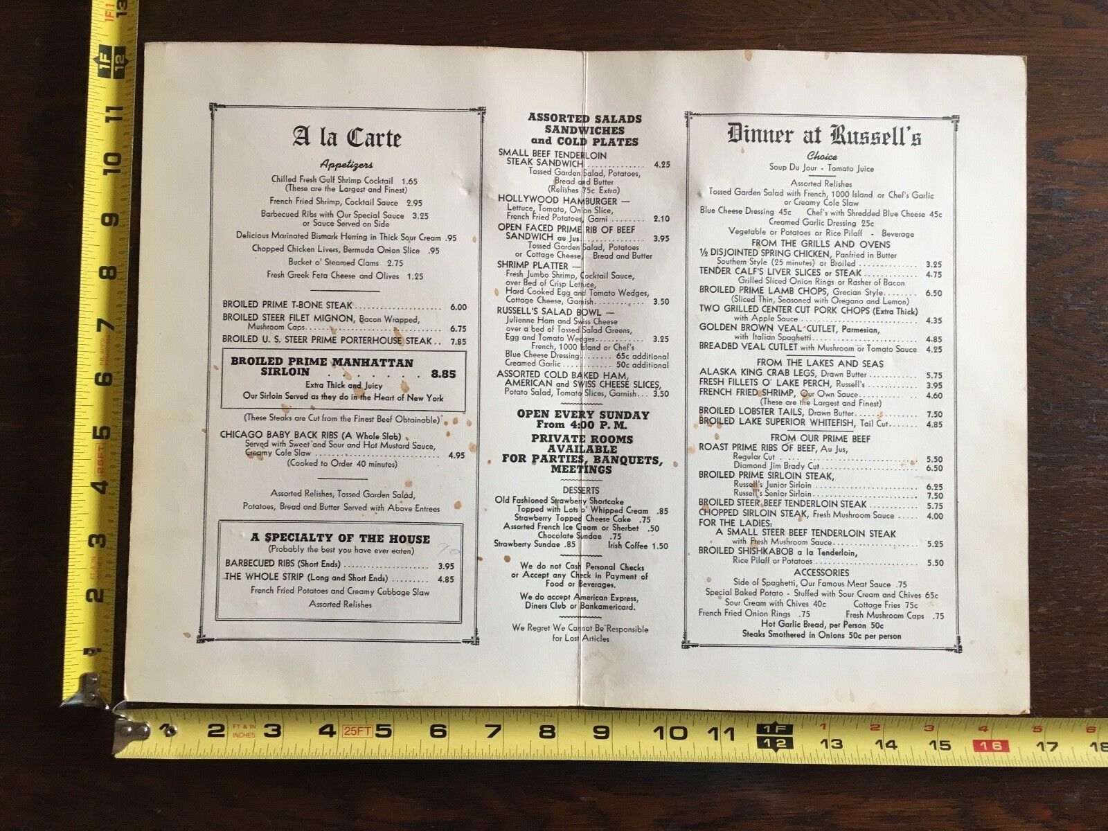 Russell's Restaurant Menu 50th Year Detroit Michigan | Ephemera - Menus ...