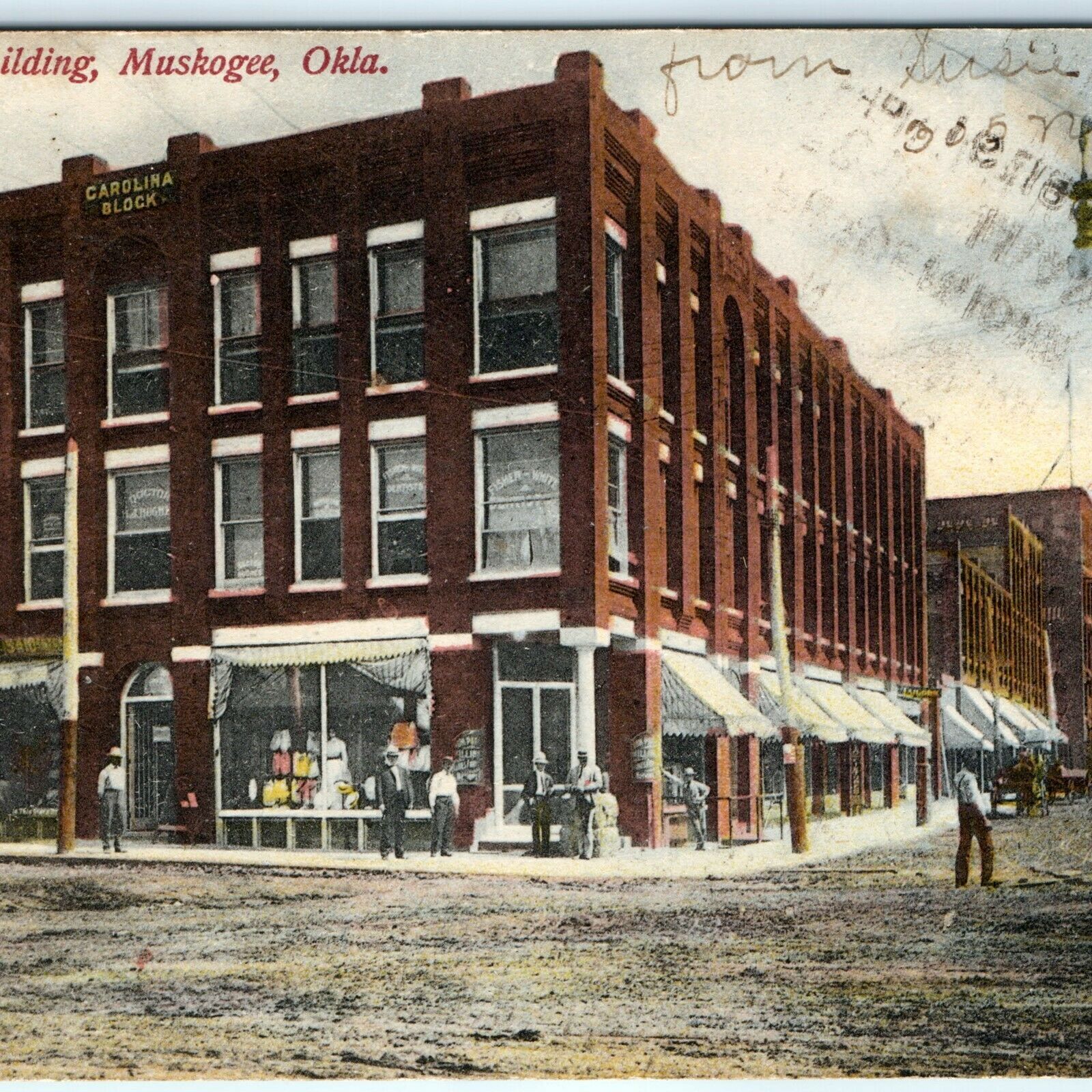 1907 Muskogee, Okla Carolina Building Litho Photo Downtown Main St ...