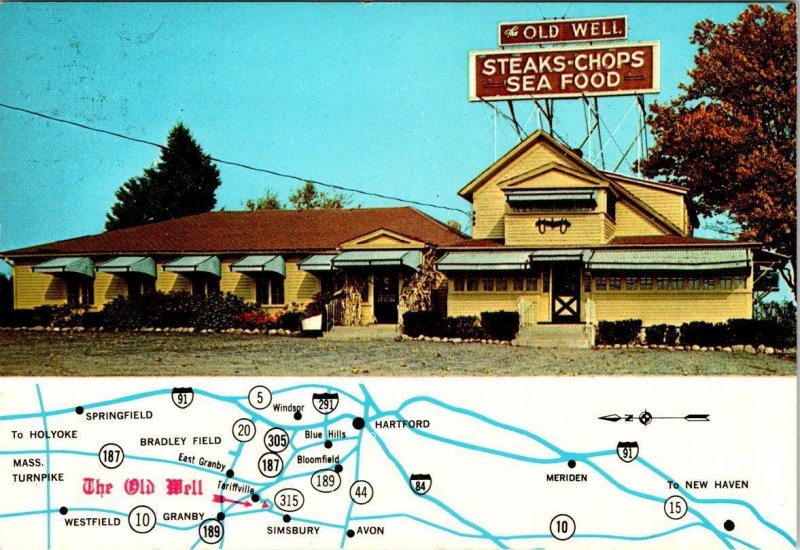 Simsbury, CT Connecticut THE OLD WELL RESTAURANT Roadside 4X6 Front Map ...
