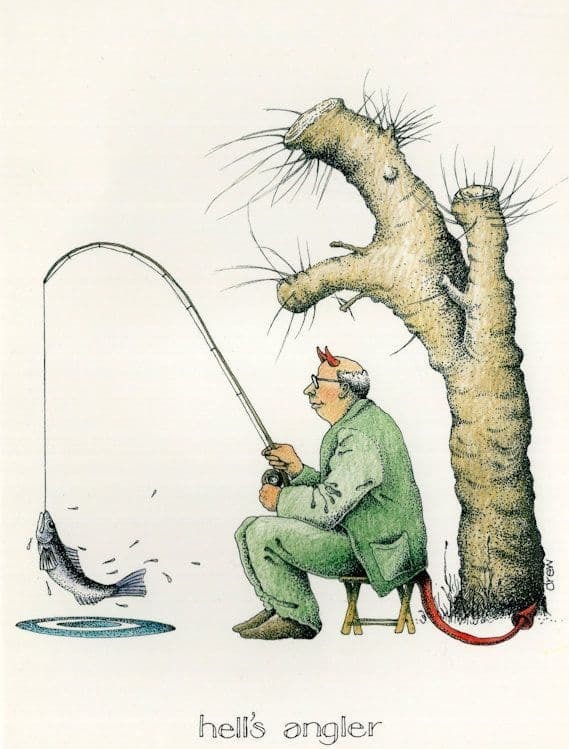 Hells Angels Angler Fishing Comic Painful Postcard | Topics - Humour ...