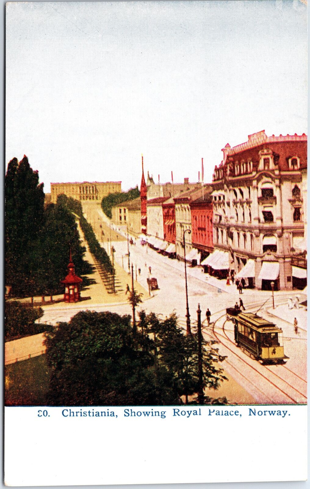 Vintage Postcard Trolley Scene at Christiania (Oslo) & Royal Palace ...