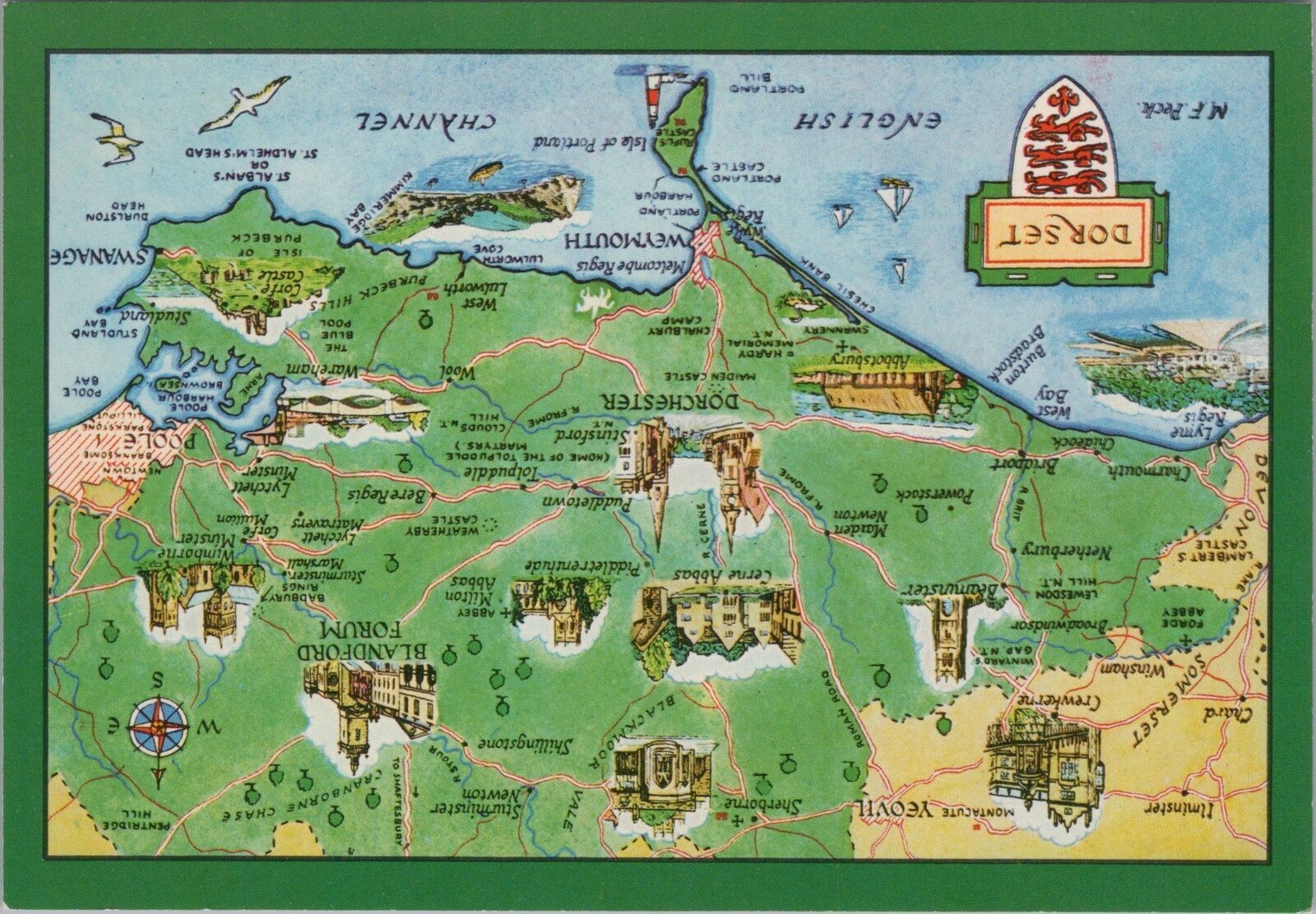 Maps Postcard - Map Showing Dorset and The English Channel Ref.RR18285 ...