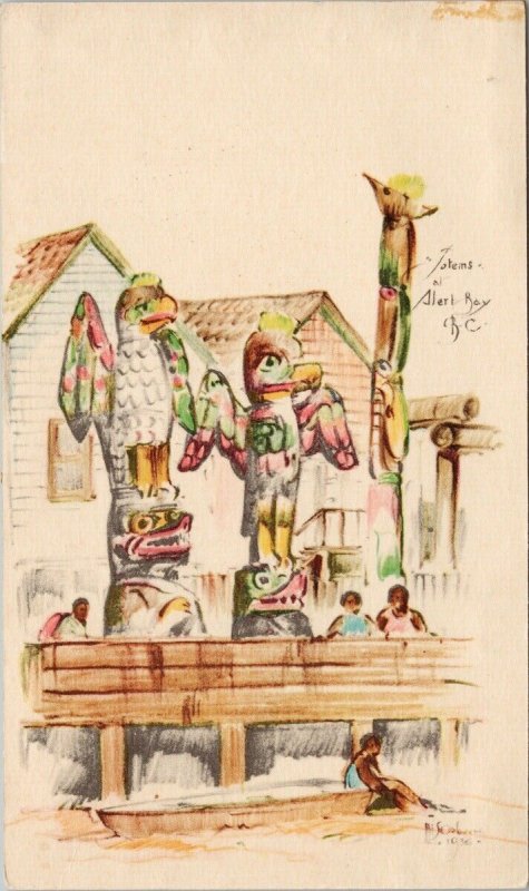 Totems at Alert Bay BC First Nations Totem Poles Solomon c1936 Postcard ...