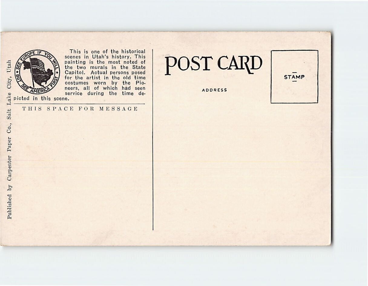 Postcard Building the First House in Salt Lake City, Utah State Capitol ...