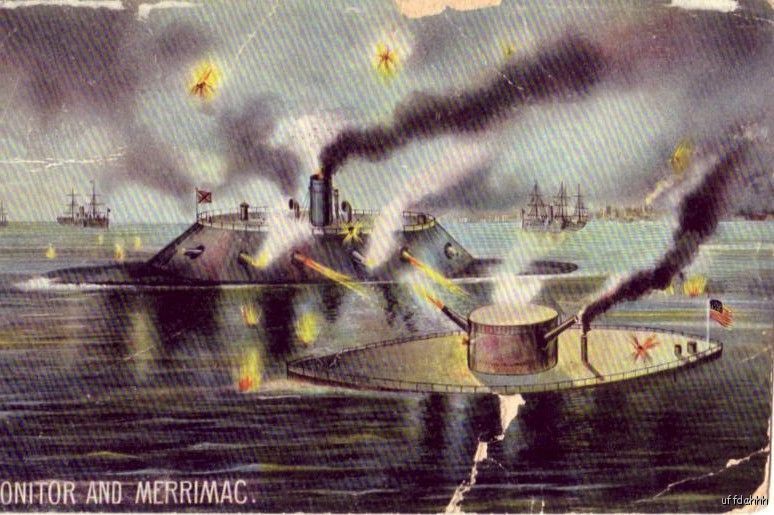 Depiction of Monitor and Merrimac Battle 1912 | Topics - Transportation ...