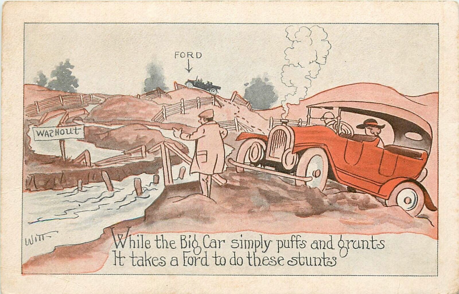 Postcard C-1910 Witt Ford Model T Big car comic humor artist impression ...