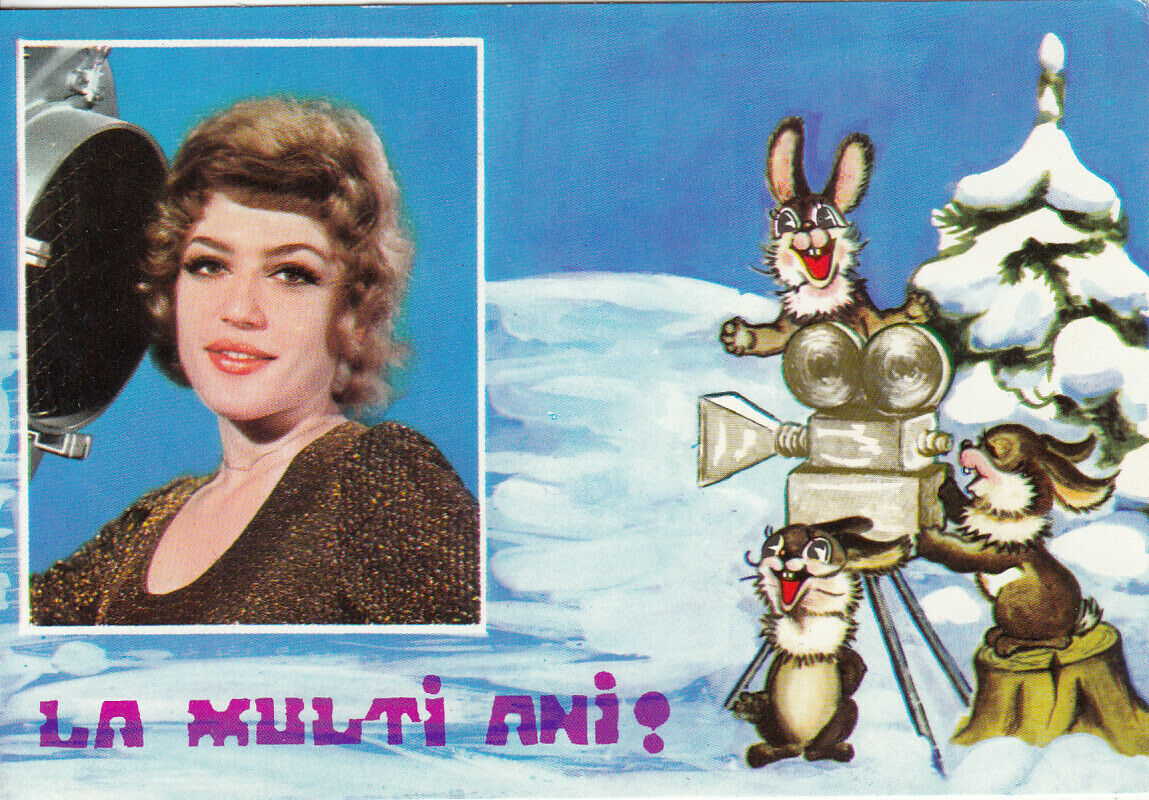 Romanian singer Corina Chiriac New Year ACIN greetings postcard rabbits ...
