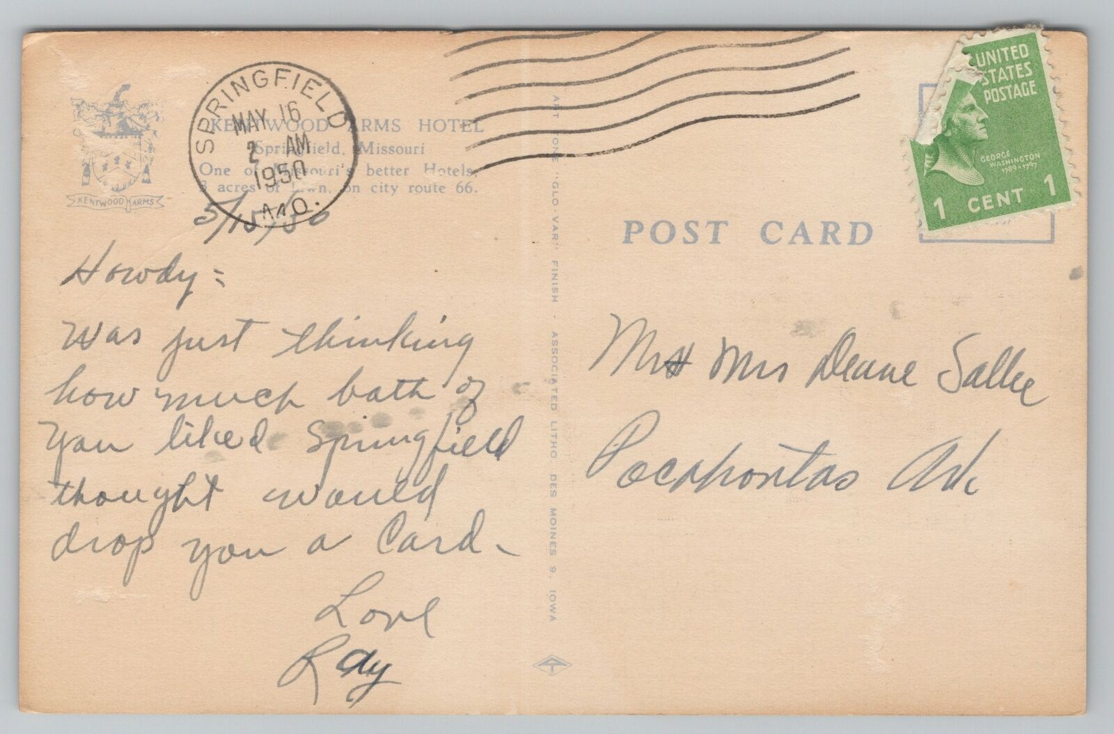 Springfield Missouri~The Kentwood Arms Hotel Front View~Vintage ...