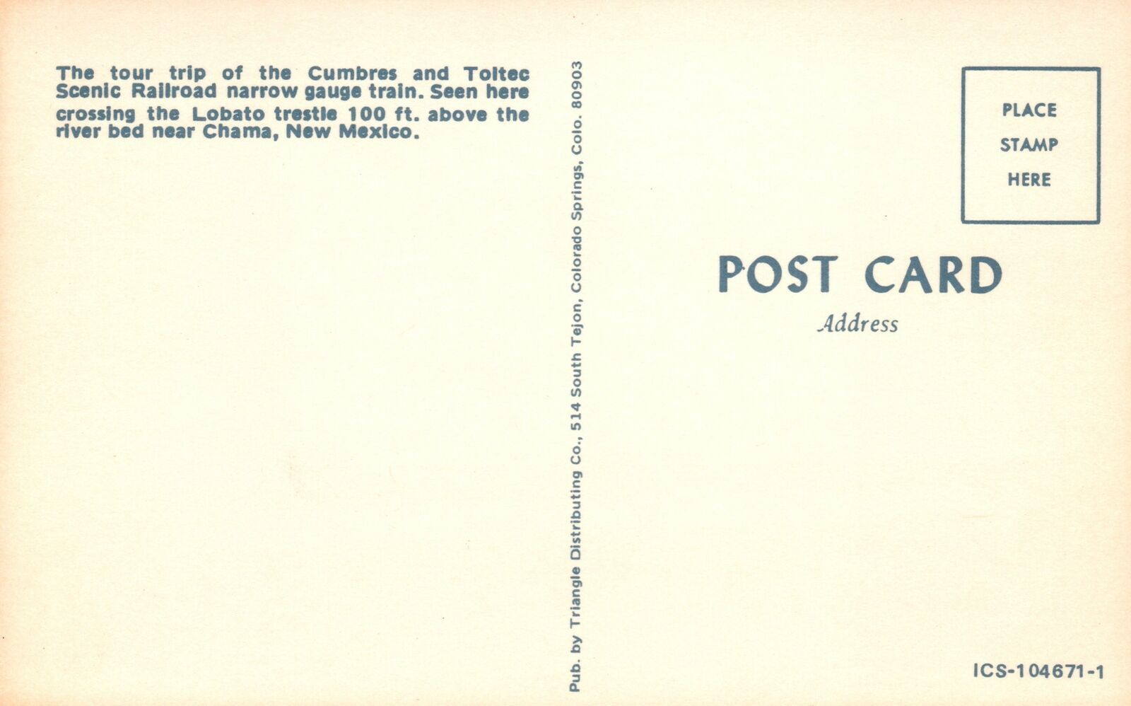 Vintage Postcard Tour Trip Of Cumbres And Toltec Scenic Railroad Narrow ...