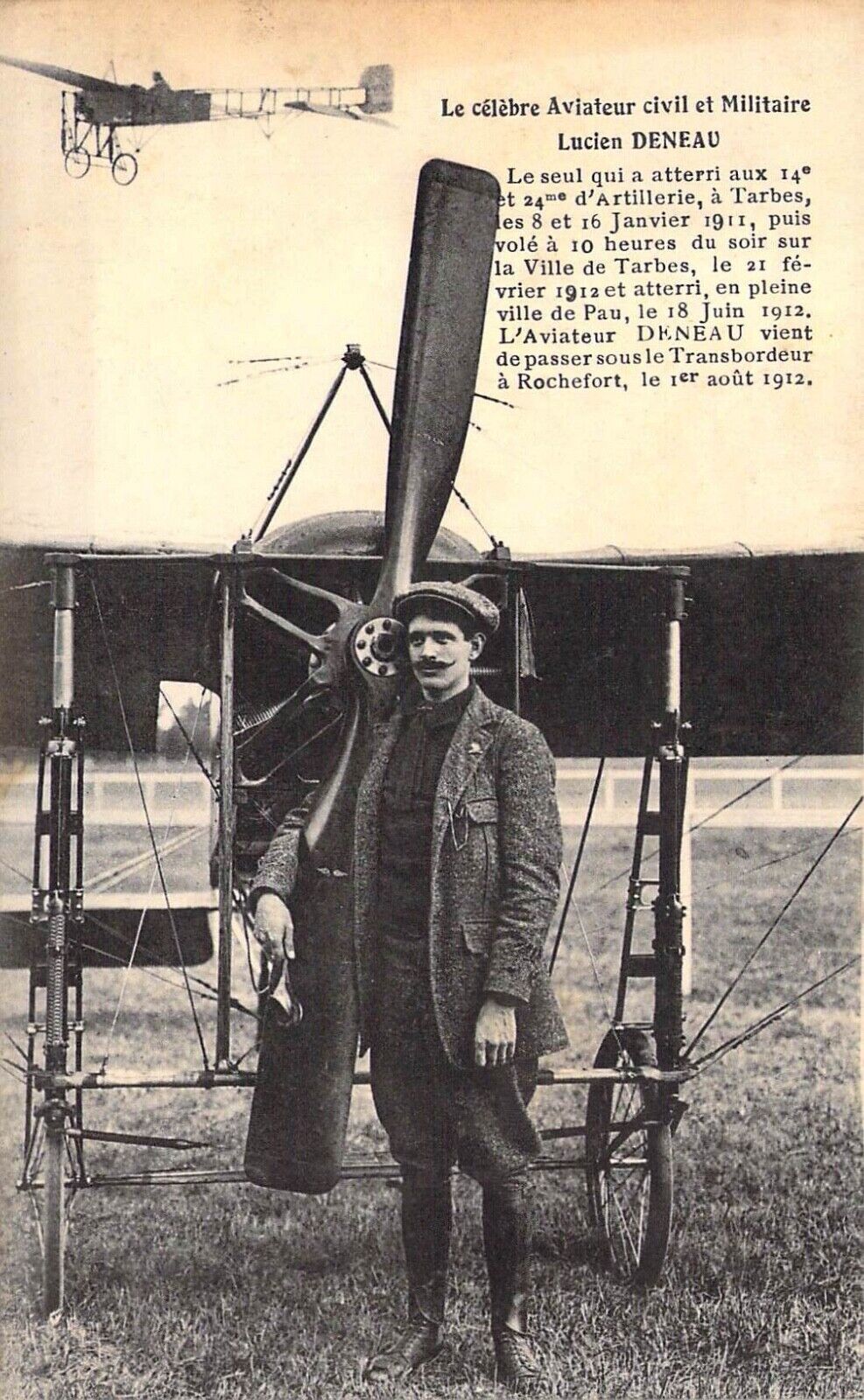 Early Aviation, Aviator Lucien Deneau, Holding Prop,Thin Paper, Old ...