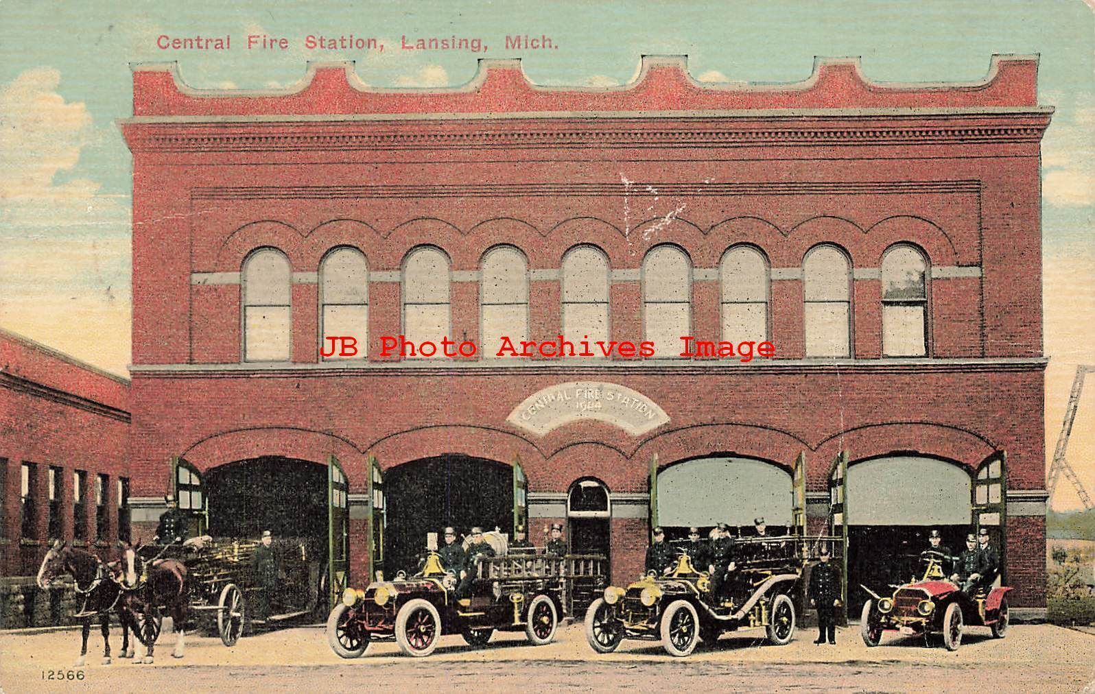 MI, Lansing, Michigan, Central Fire Department, Exterior View, 1914 PM ...