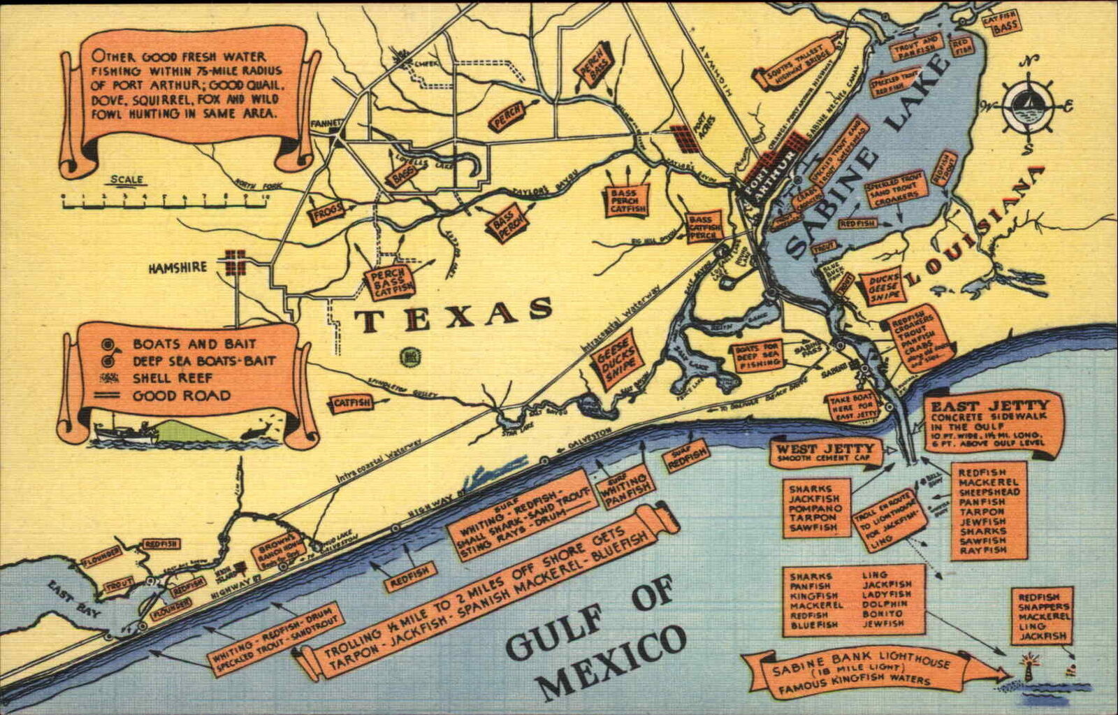 Texas Gulf of Mexico Linen Map c1940s Postcard | United States - Texas ...