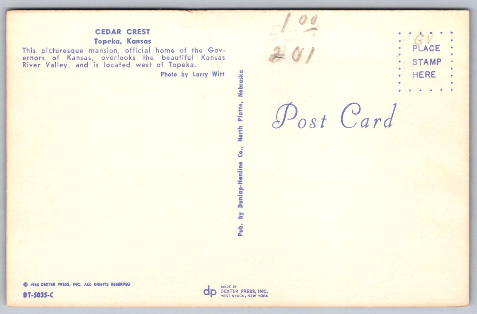 Topeka Kansas Cedar Crest Governors Mansion Front View Chrome Postcard ...