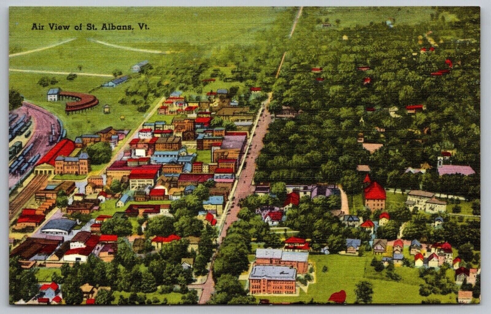 St Albans Vermont Scenic Birds Eye View City Landmarks Linen UNP ...