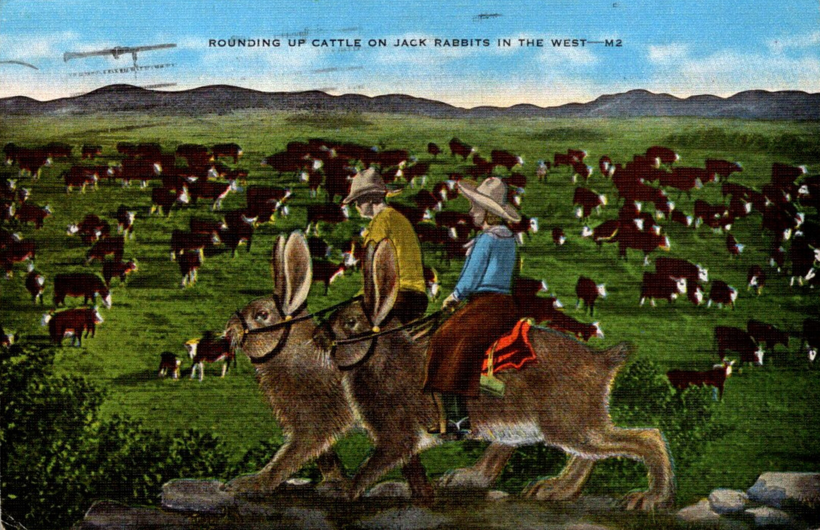 Humour Exageration Rounding Up Cattle On Giant Jack Rabbits 1951 ...