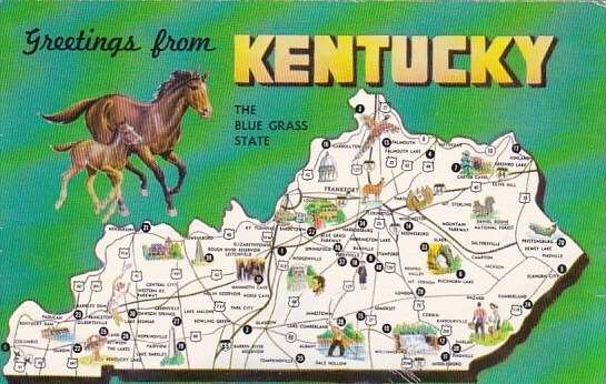 The Blue Grass State Map Greetings From Kentucky | United States ...