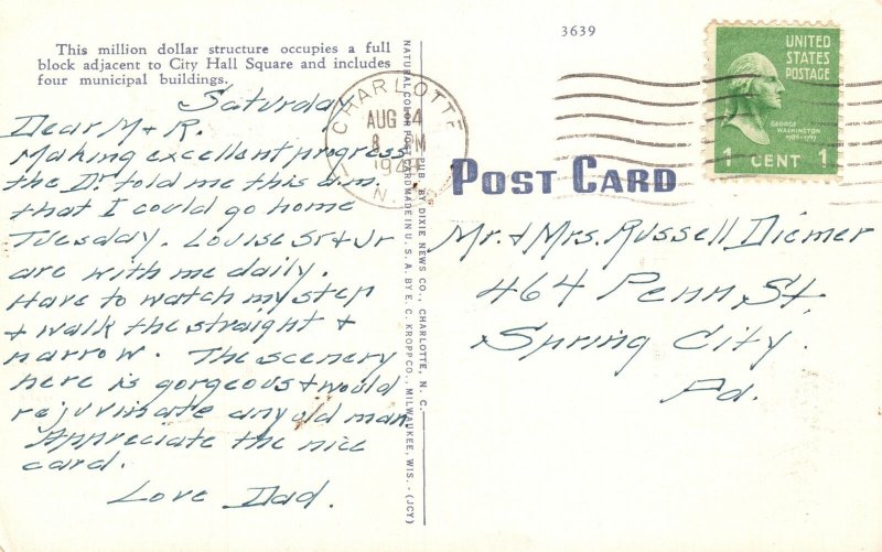 Vintage Postcard 1948 Mecklenburg County Court House Charlotte North ...