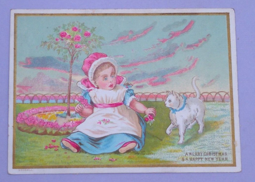 1870s - 1880s Cat Kitten Child Goodall Roses Victorian Christmas New ...