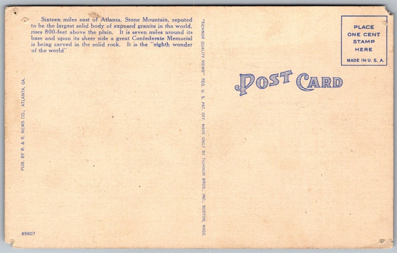 Vtg Atlanta Georgia GA Stone Mountain Showing Confederate Memorial ...