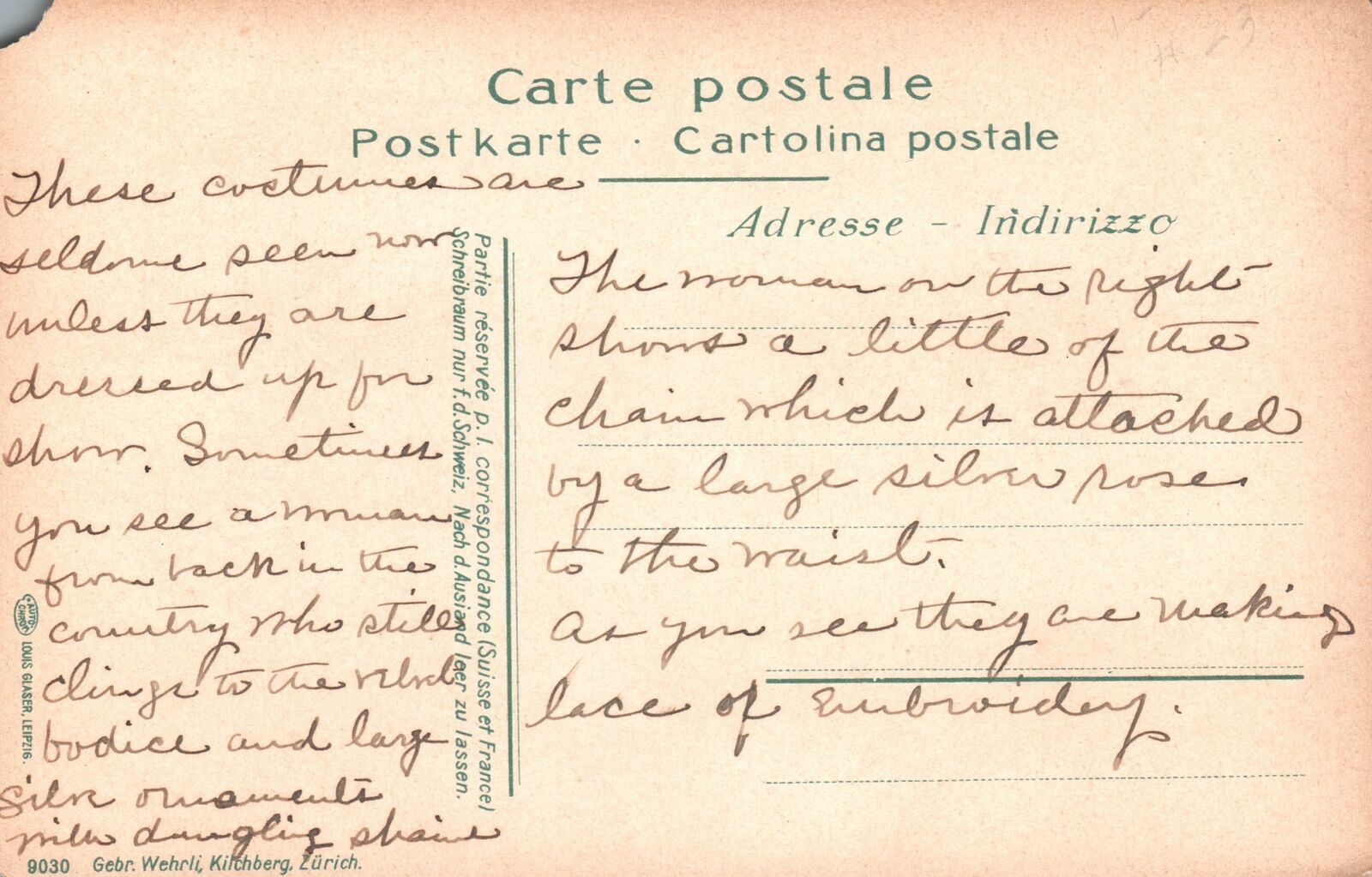 Vintage Postcard 1910 Gebr Wehrli Kitchberg Zurich Costumes Switzerland ...