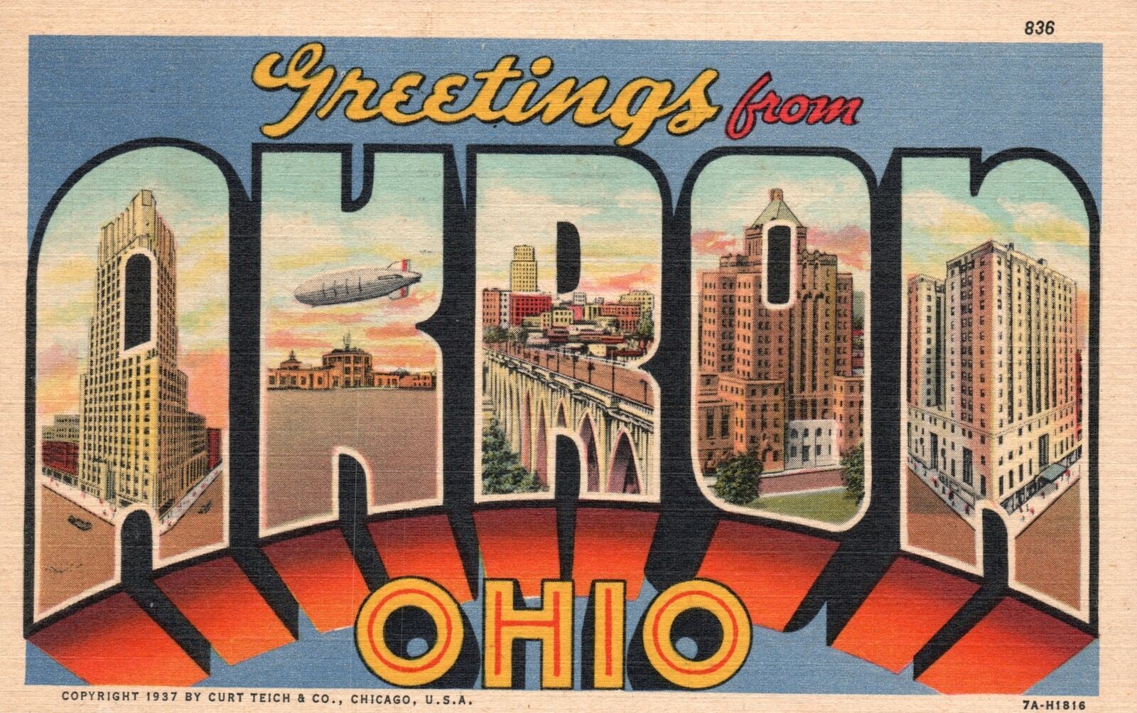 Vintage Postcard 1958 Large Letter Greetings From Akron Ohio Buildings ...