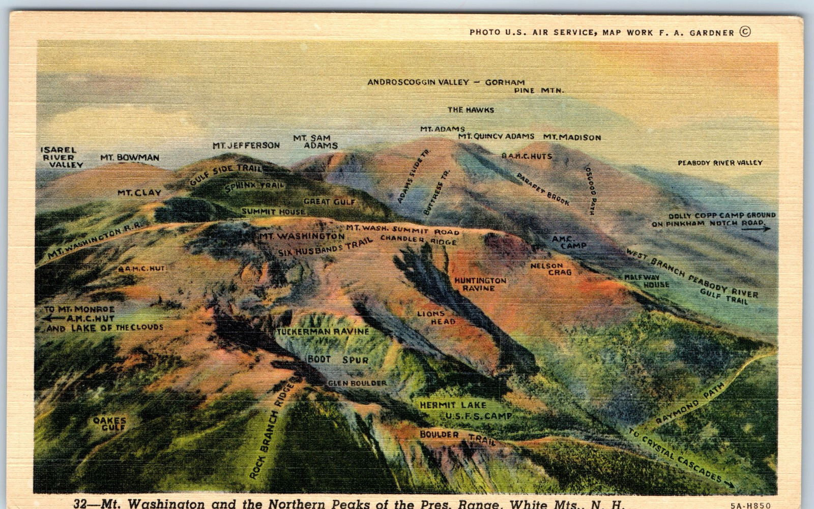 1935 White Mts, NH Mt. Washington Northern Peaks US Air Service Map ...