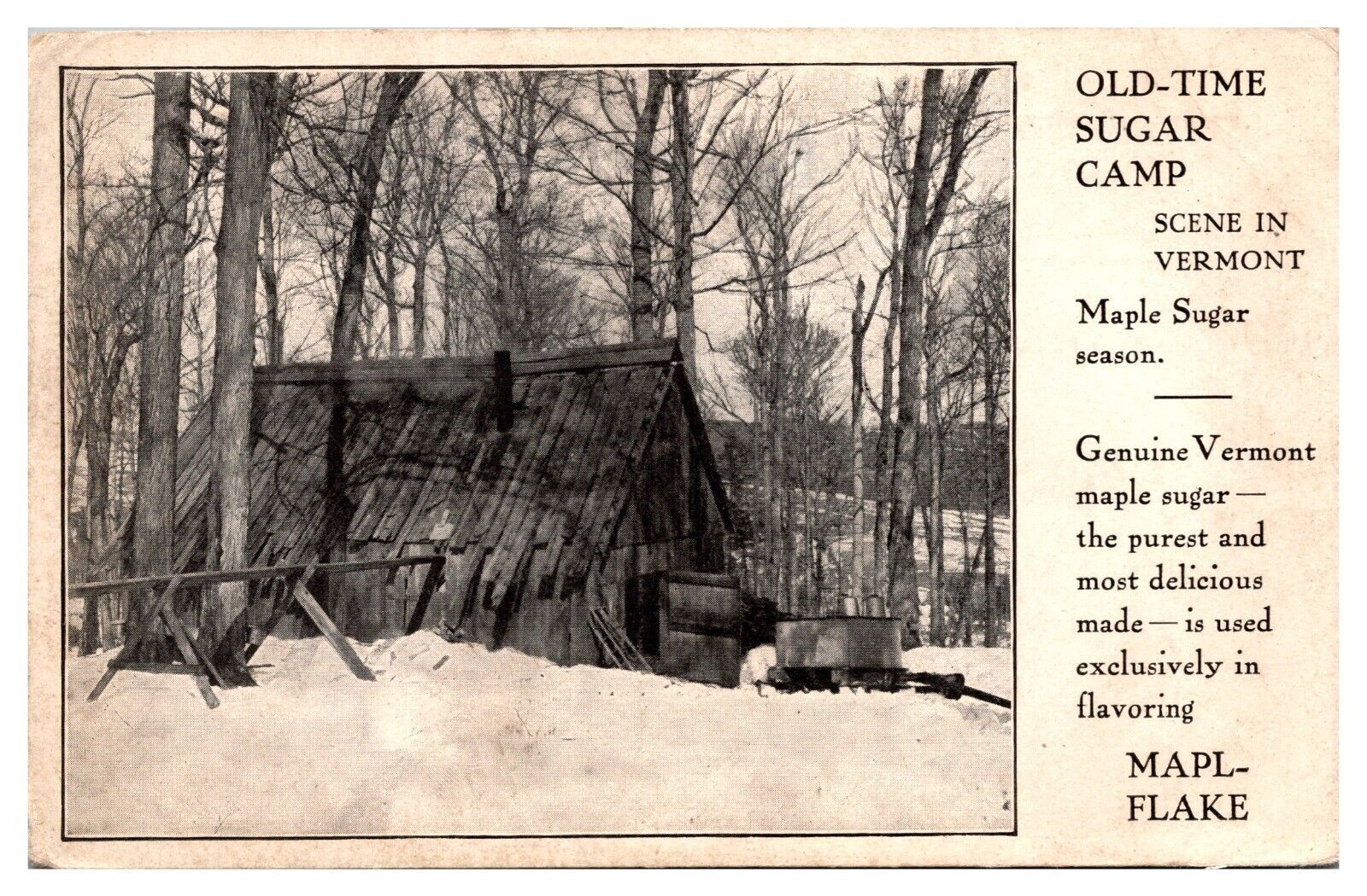Antique Old-Time Sugar Camp Scene in Vermont, Mapl-Flake Cereal Ad, VT ...