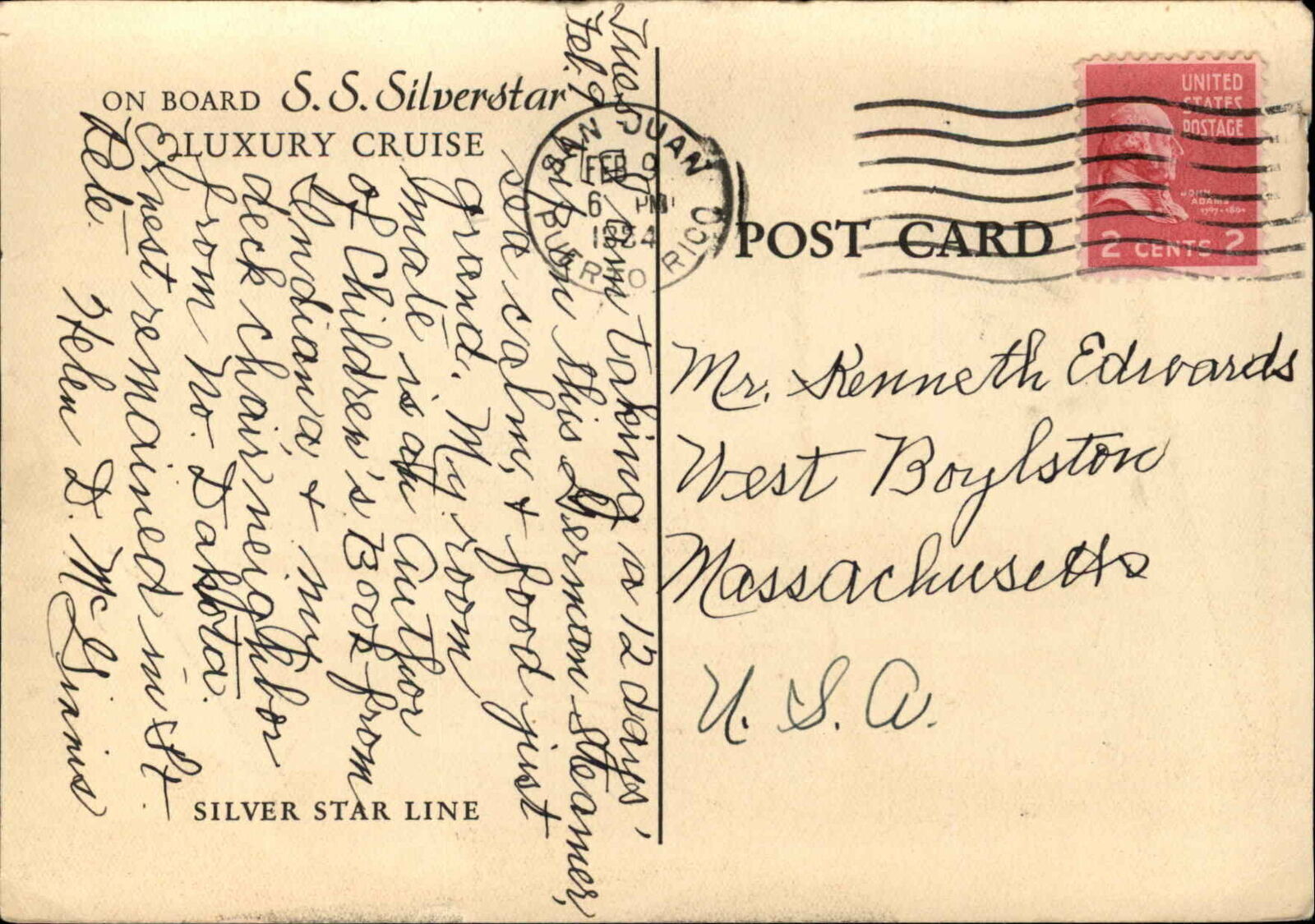 Silver Star Line Steamer Silverstar Passenger Msg Puerto Rico 1924 ...