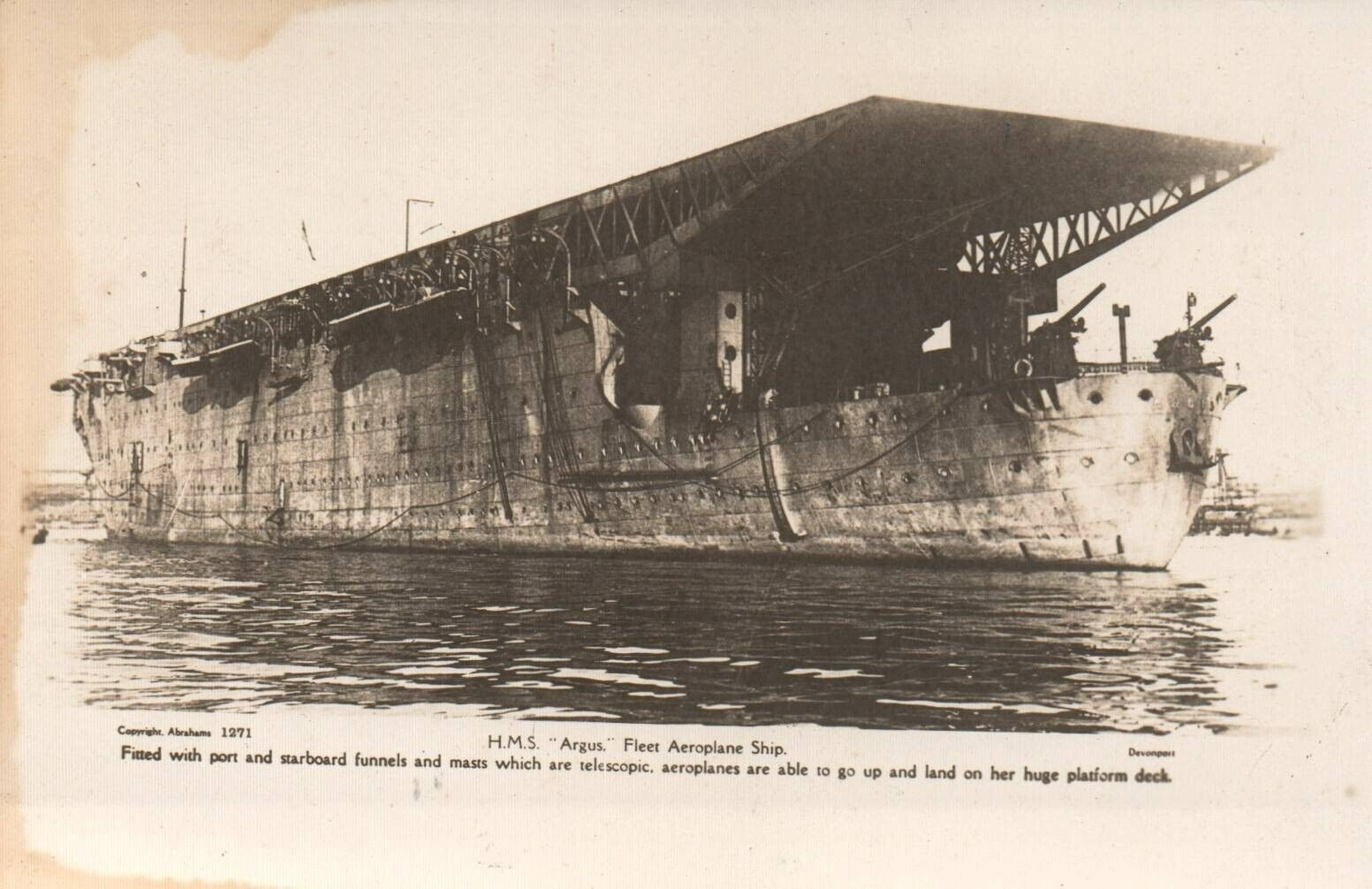 RPPC Photo British Royal Navy WWI HMS Argus Aeroplane Seaplane Ship ...