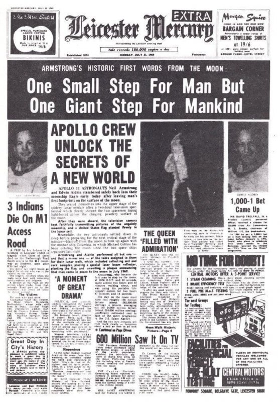 Neil Armstrong Edwin Aldrin Space Rocket NASA Leicester Newspaper Cover ...