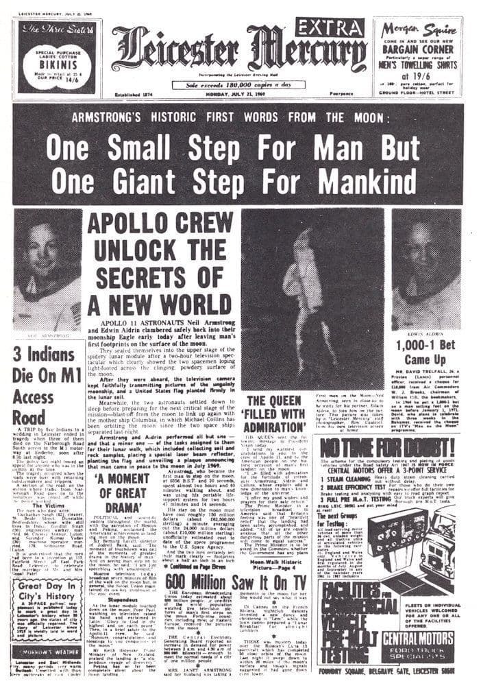 Neil Armstrong Edwin Aldrin Space Rocket NASA Leicester Newspaper Cover ...