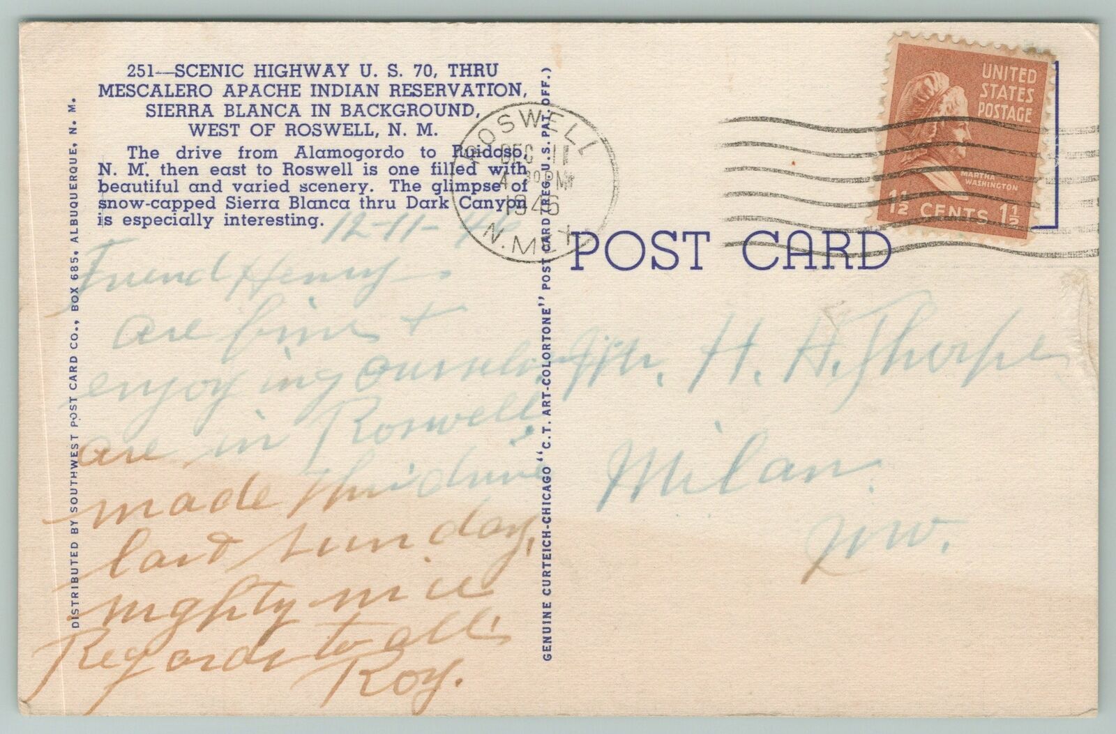 Roswell New Mexico~Mescalero Apache Indian Reservation~1940s Linen ...