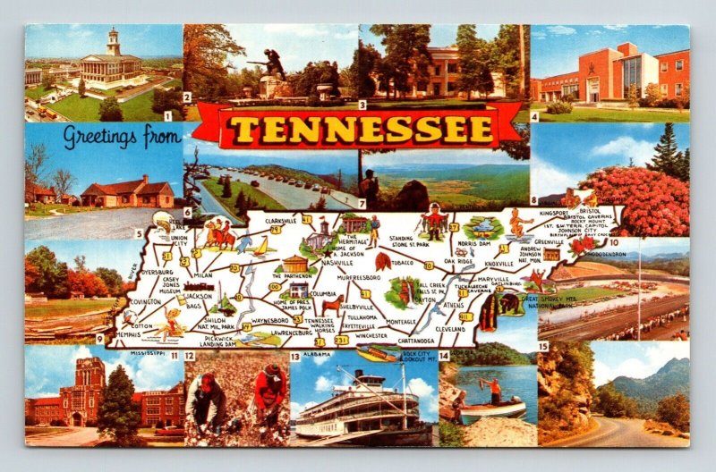 Greetings Tennessee State Map Multi View Scenic Landmarks Chrome ...