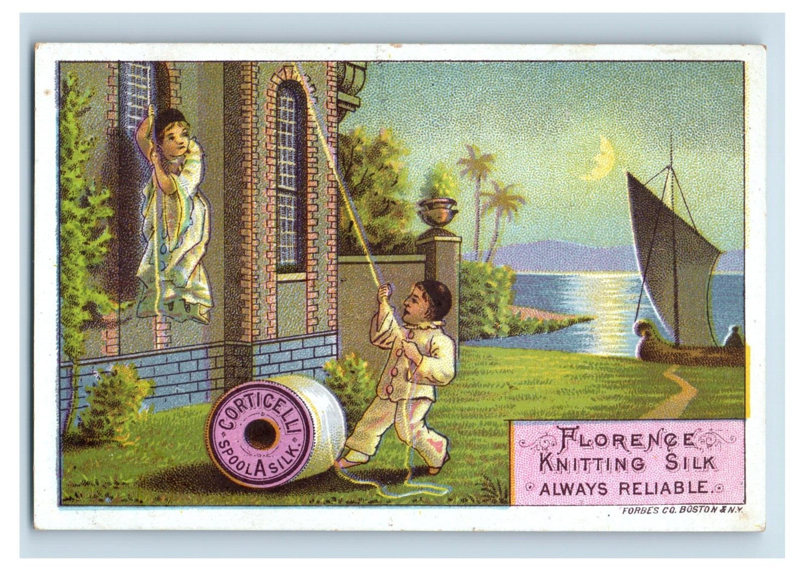 1880s Nonotuck Silk Co. Corticelli Thread Clowns Crescent Faced Moon ...