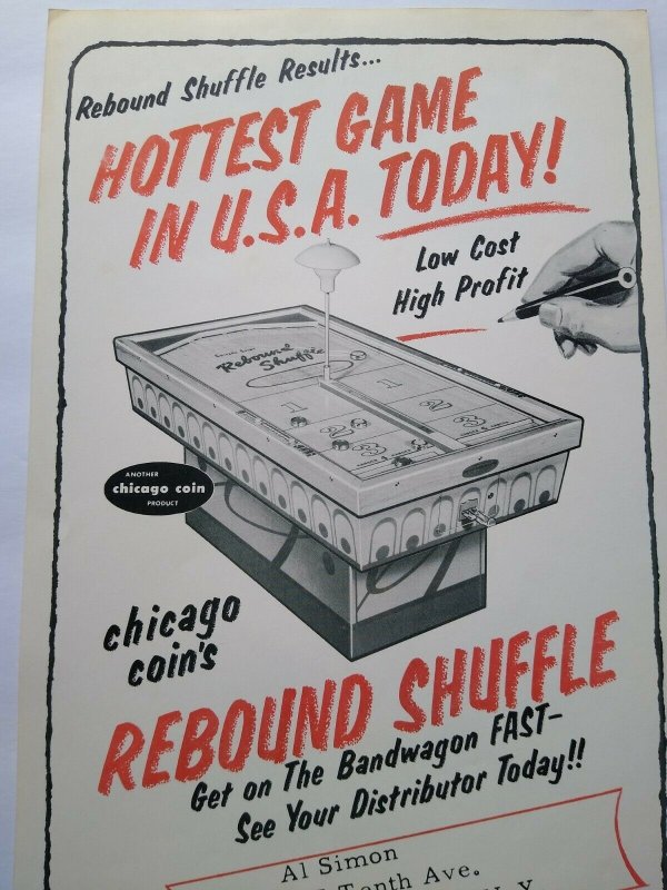Chicago Coin Rebound Shuffle Arcade FLYER Original Vintage Game Art ...