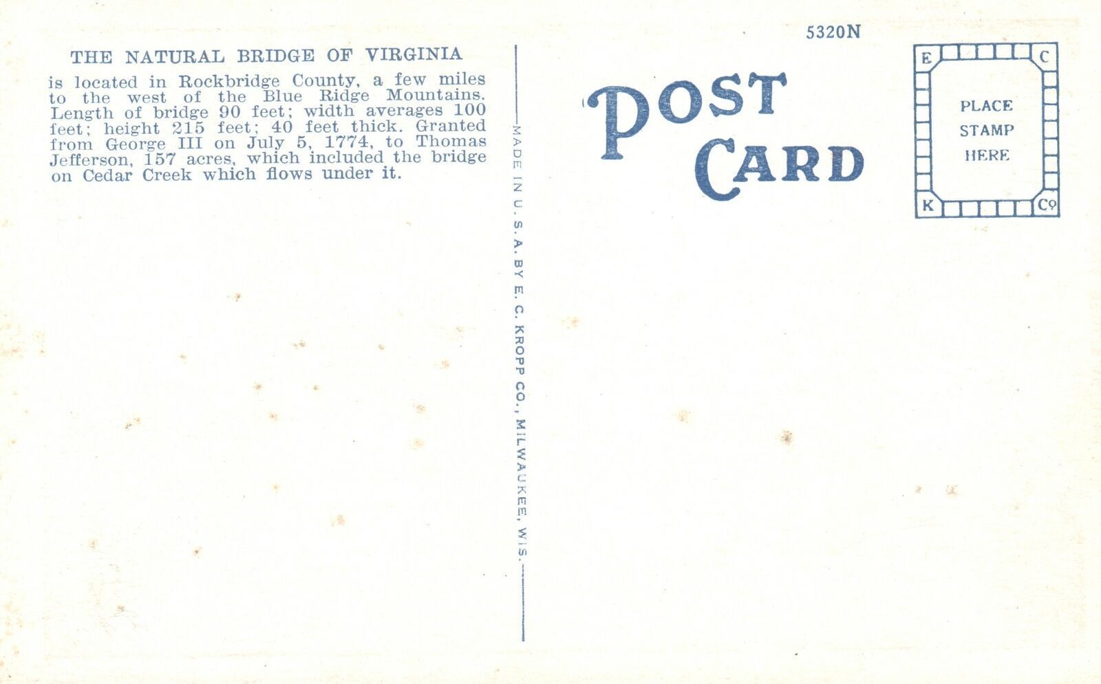Vintage Postcard 1920's Natural Bridge Rockbridge County Virginia VA ...