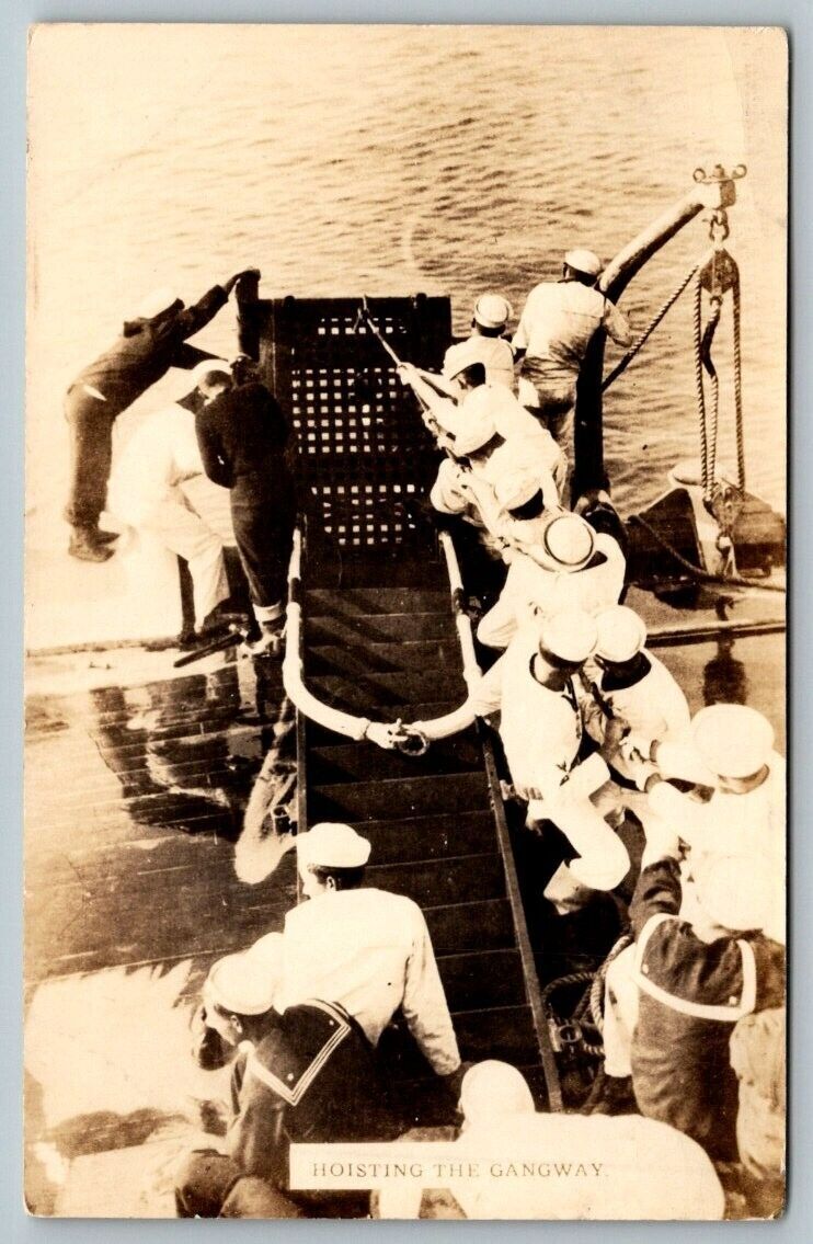 RPPC WW1 ERA US Navy Sailors Hoisting the Gangway Real Photo Postcard ...