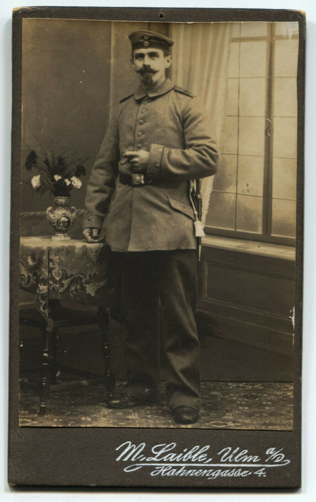 WWI German Officer Studio Cigar Smoking Soldier Cabinet Photo Button ...