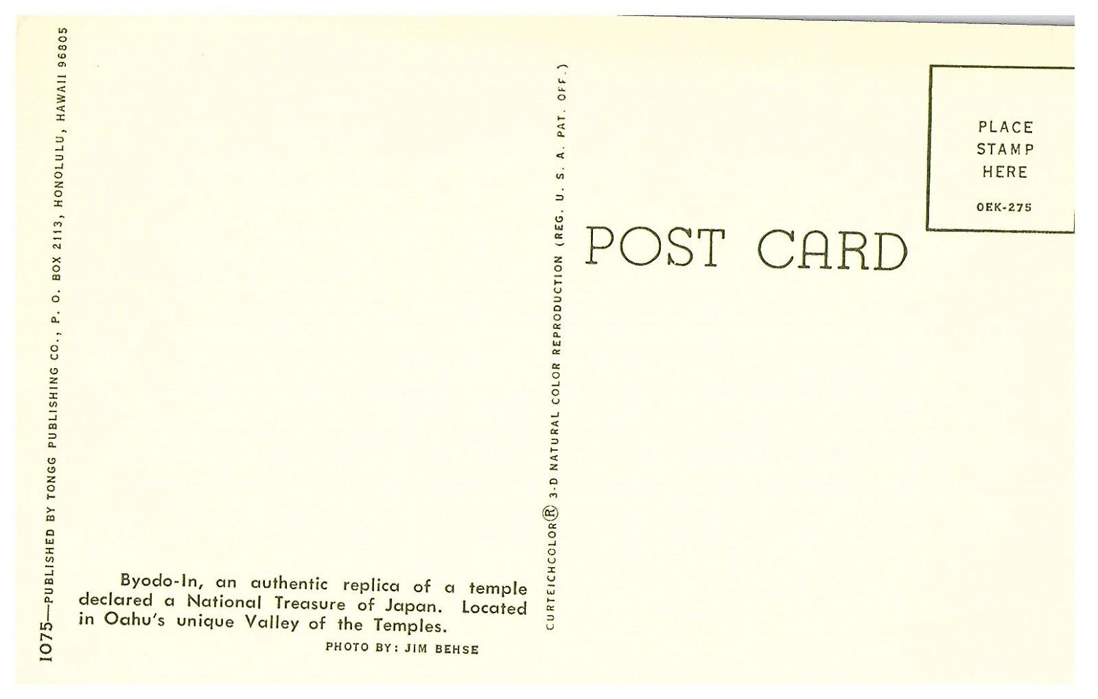 Byodo-In Japanese Temple at Valley of Temples Honolulu Hawaii Postcard ...