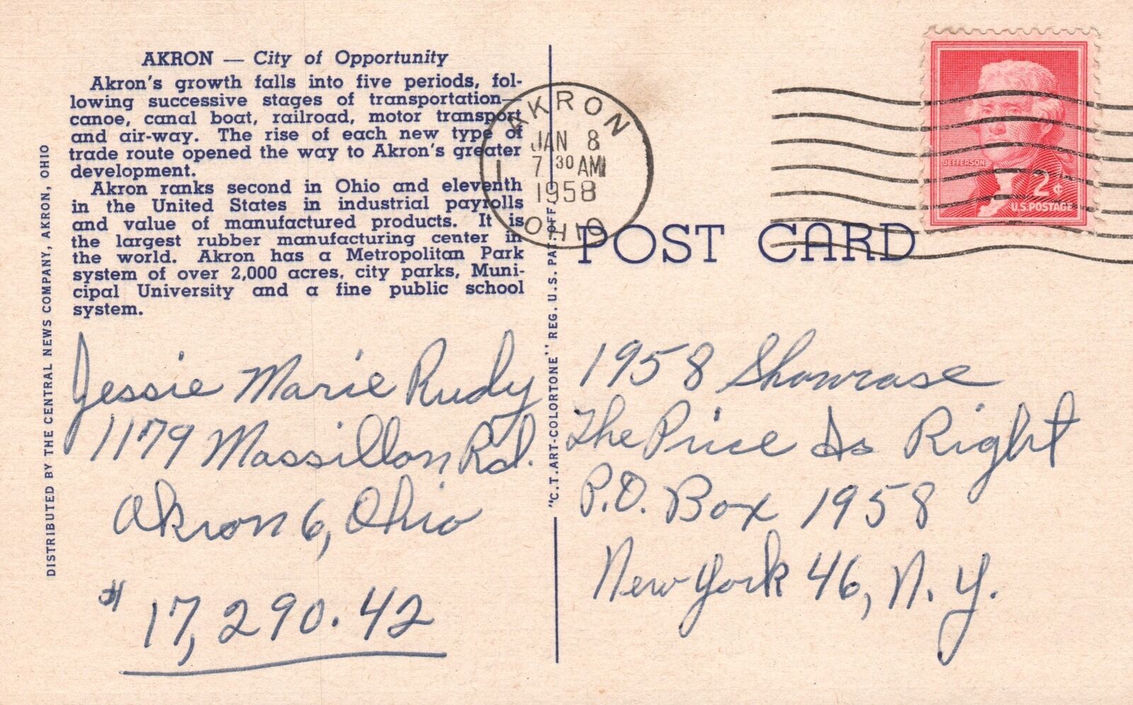 Vintage Postcard 1958 Large Letter Greetings From Akron Ohio Buildings ...